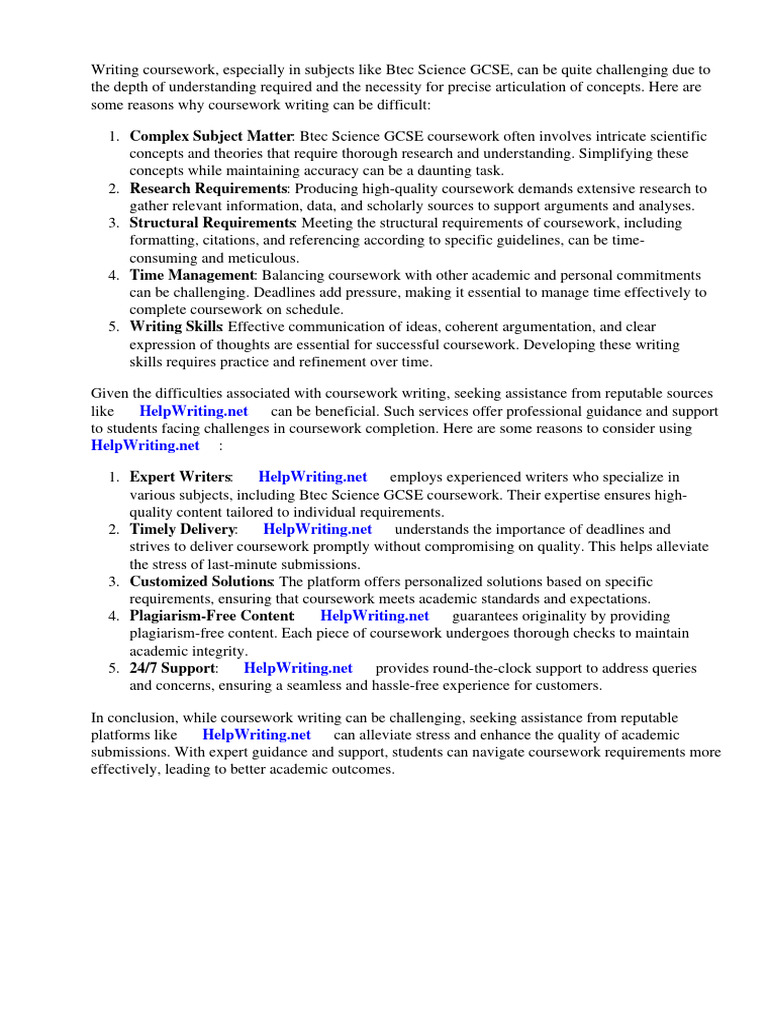 BTEC Science GCSE Coursework Help | PDF | Science | Cognition