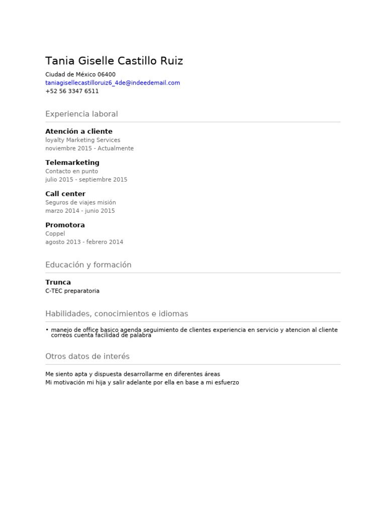 CV Tania Giselle Castillo Ruiz | PDF