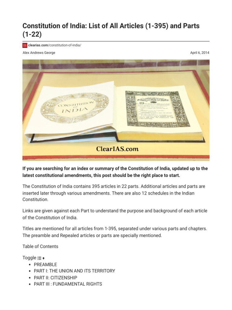 Complete List of Indian Constitution Articles | PDF | Taxes | Bill (Law)