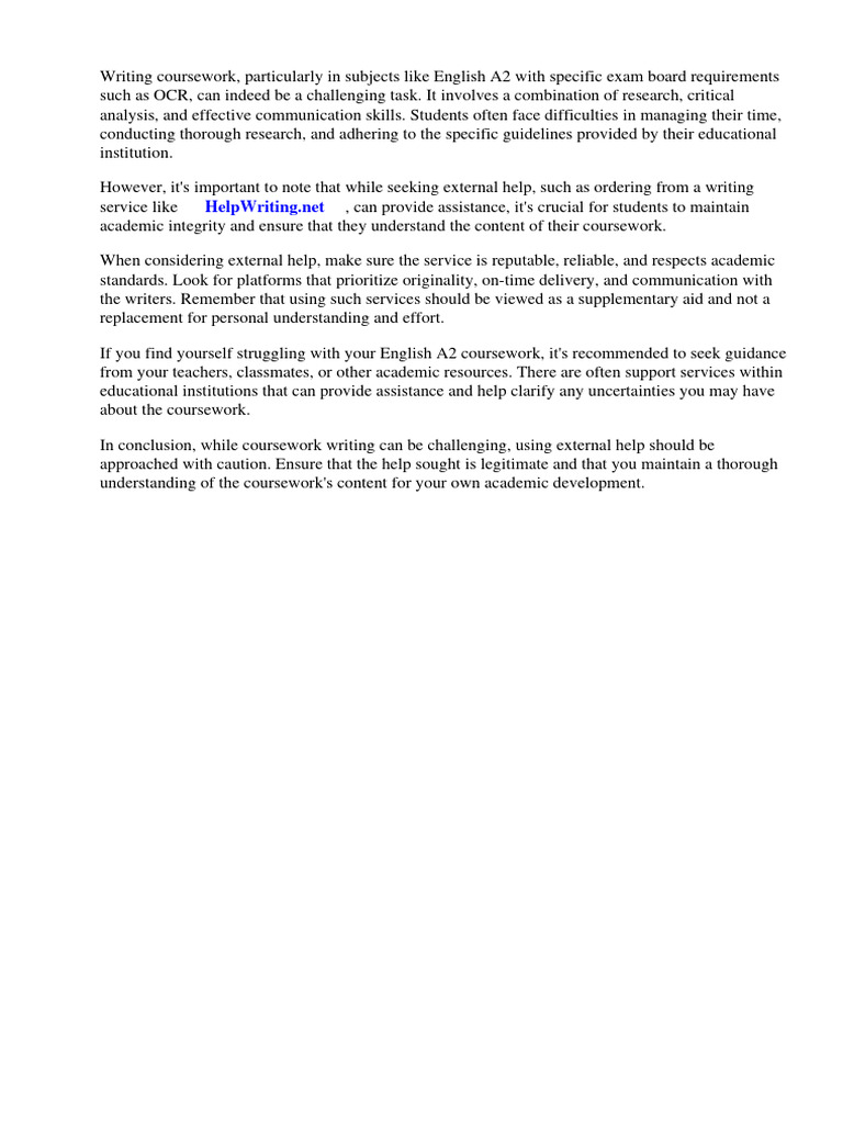 OCR English A2 Coursework Guide | PDF | Gce Advanced Level (United ...