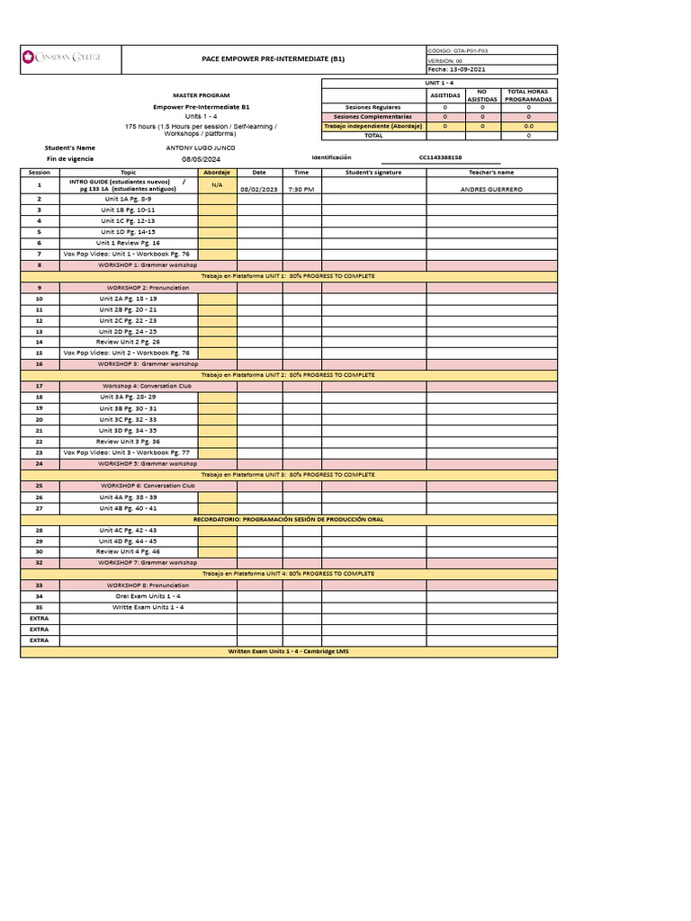 ANTONY LUGO JUNCO - Pace Empower Pre-Intermediate - B1 - MASTER PROGRAM P10 ( ) | PDF