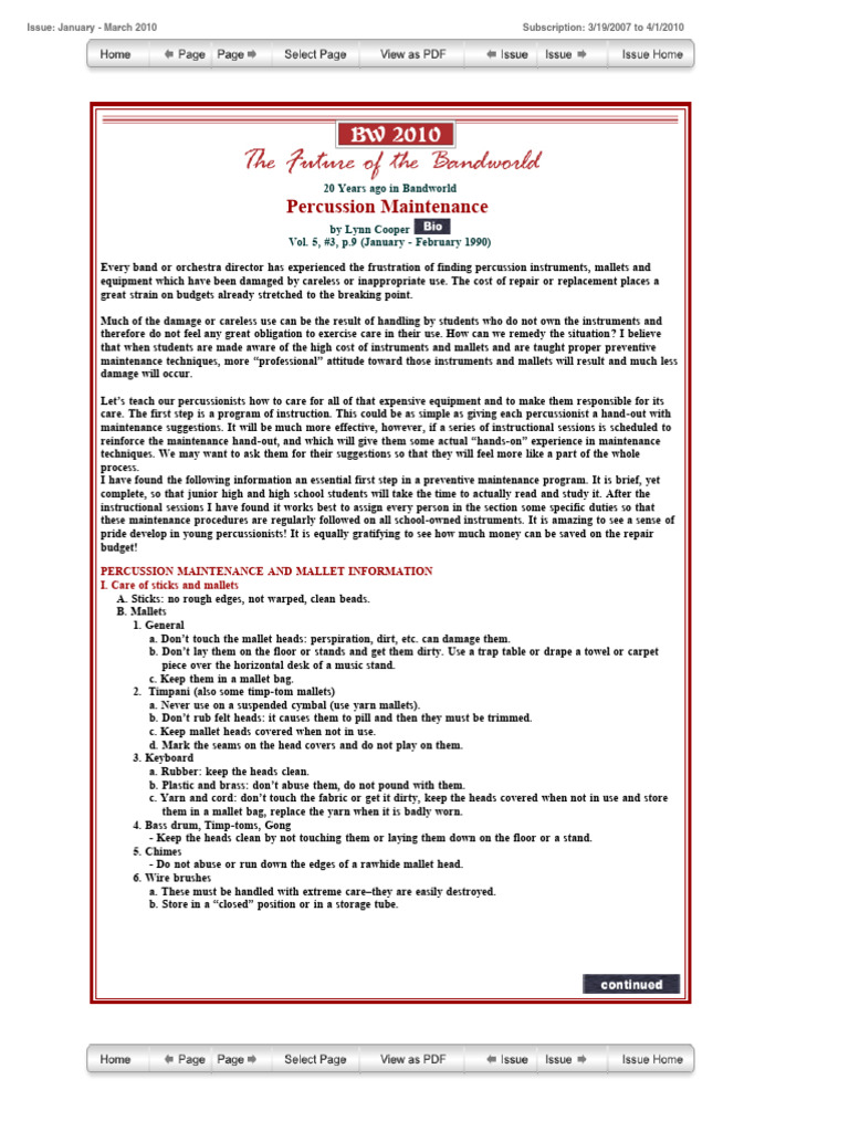 Percussion Maintenance | PDF | Drum | Percussion Instruments