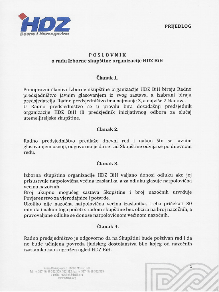 D.poslovnik o Radu Izbornih Skupština Organizacija HDZ BiH 2023 | PDF