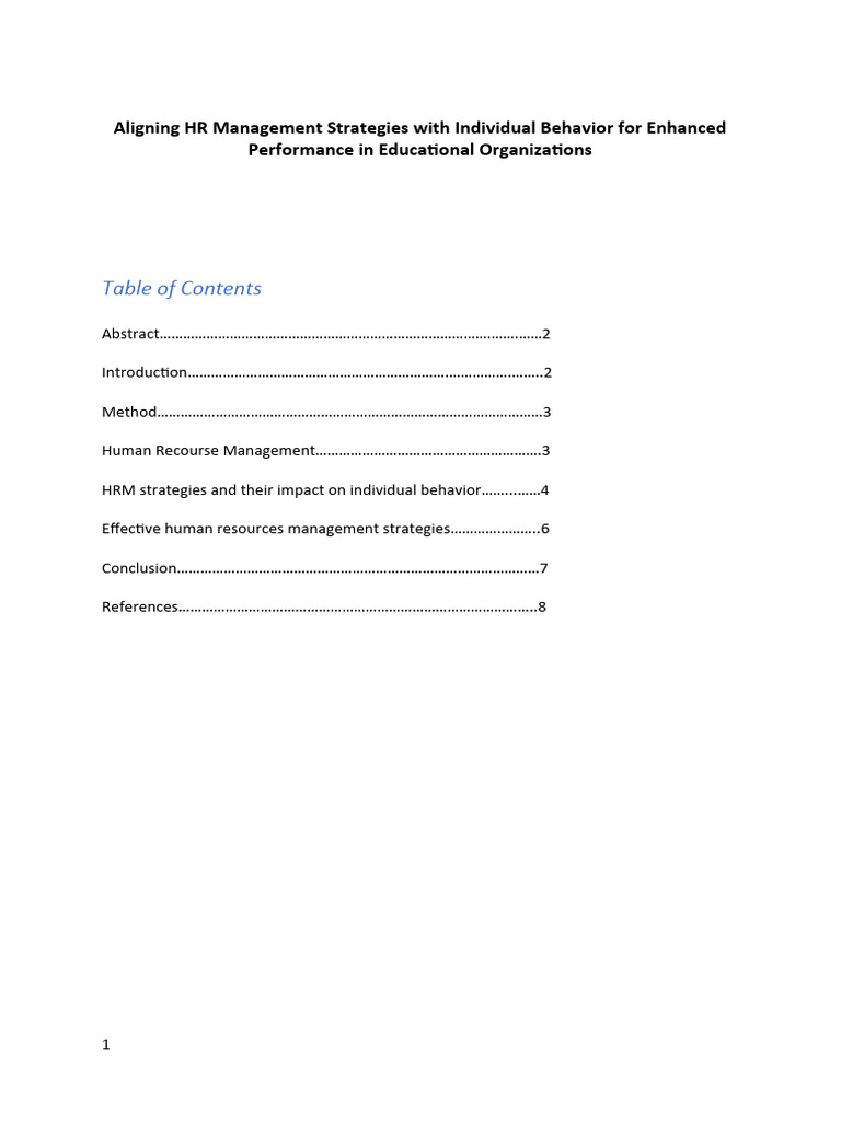 Aligning HR Management Strategies With Individual Behavior For Enhanced Performance in ...