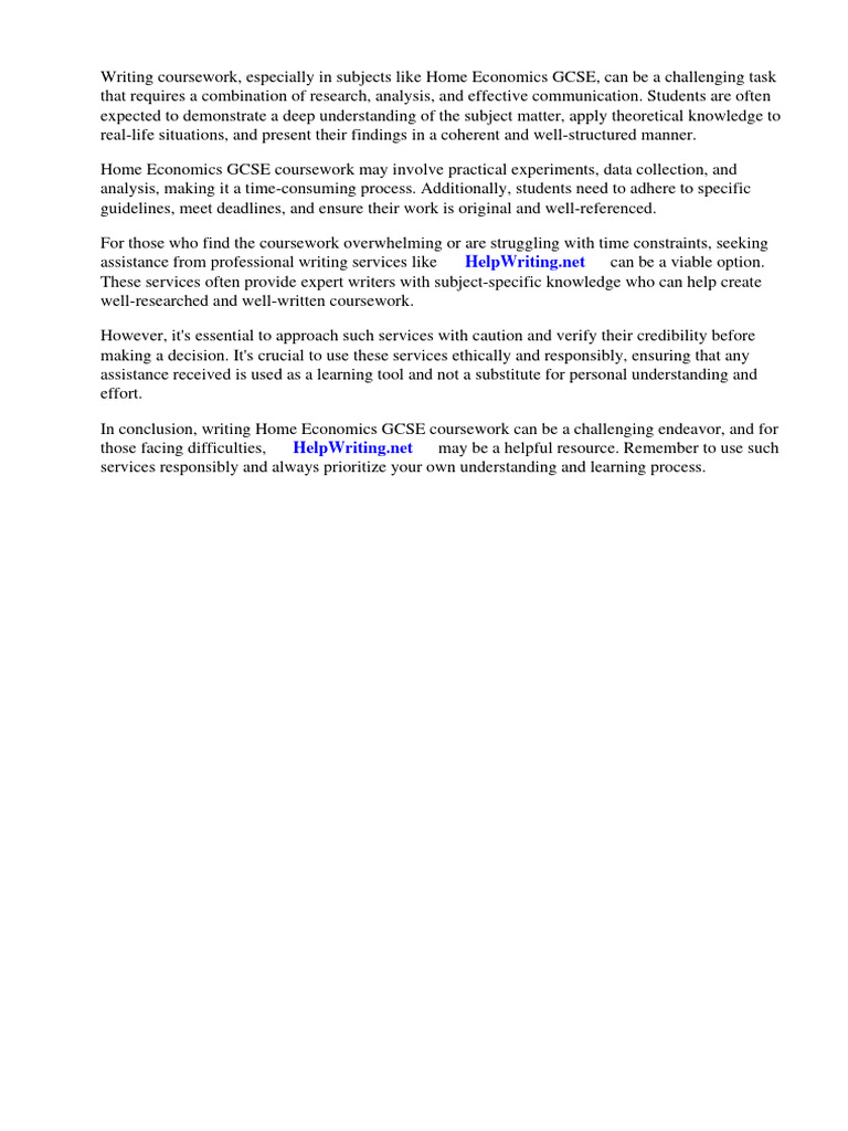 Home Economics Gcse Coursework | PDF