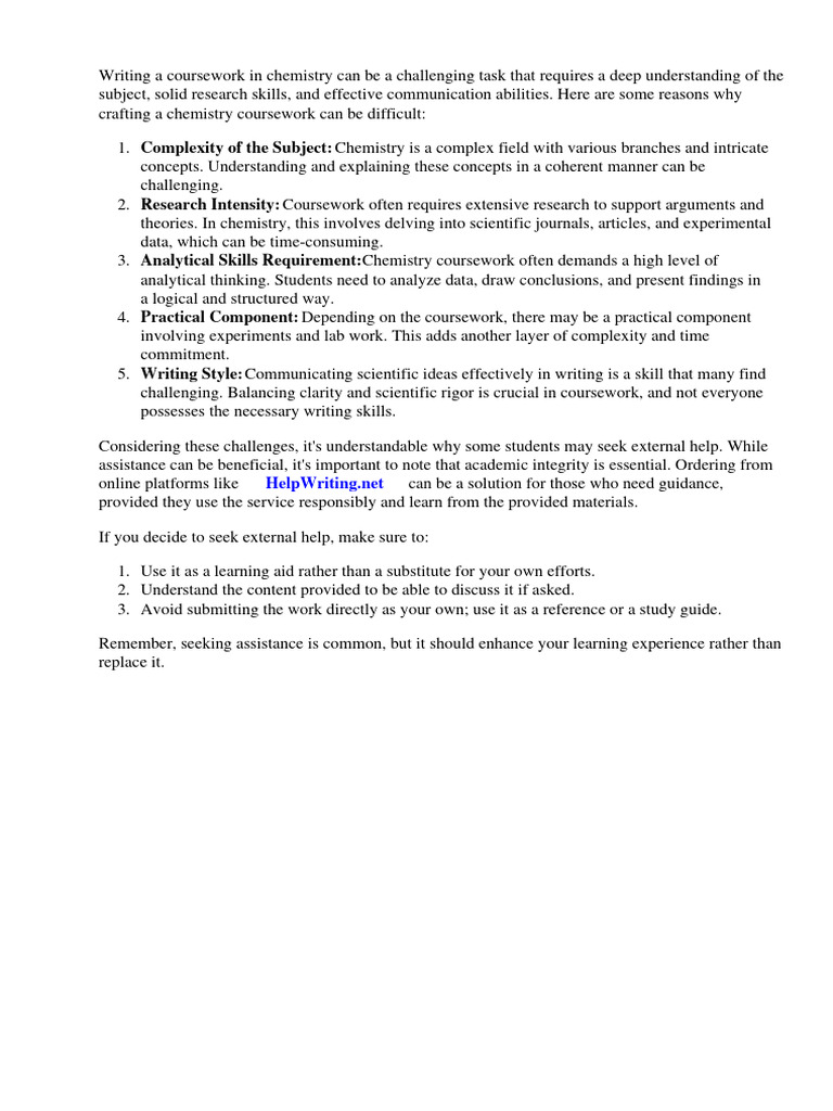 Chemistry Coursework Tips | PDF | Water | Solubility