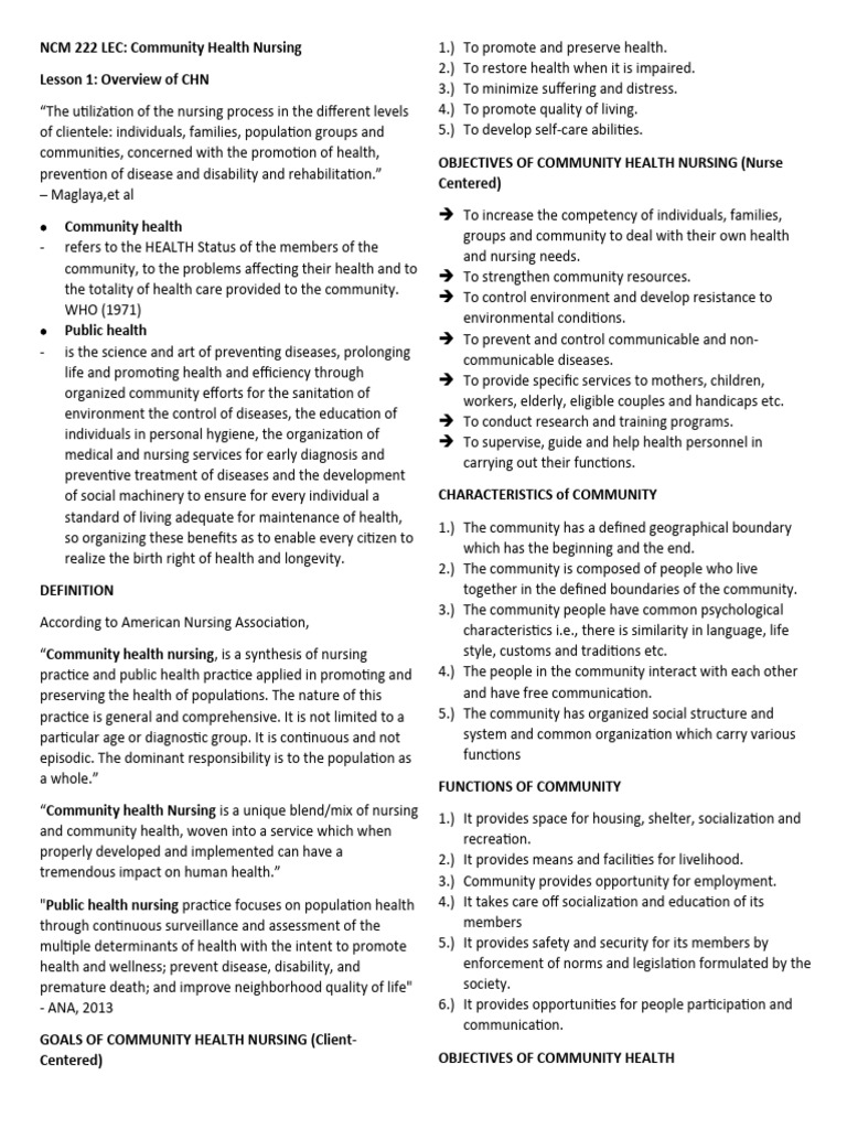 NCM 222 CHN Lesson 1 | PDF | Nursing | Preventive Healthcare