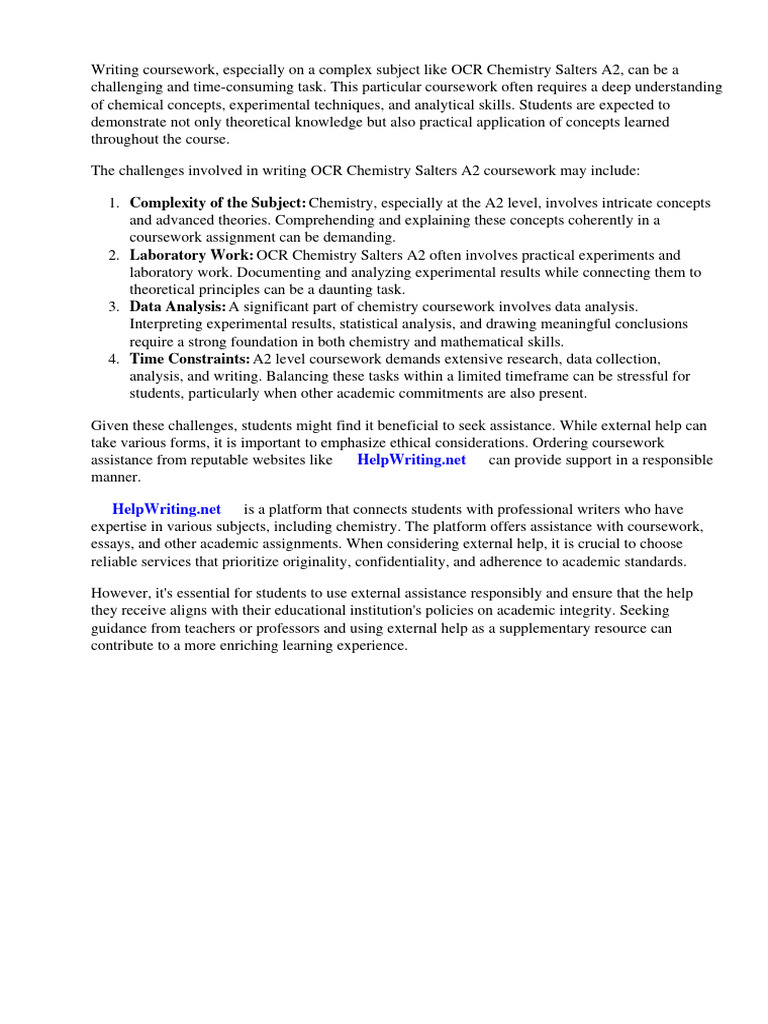 Challenges in OCR Chemistry A2 Coursework | PDF | Theory | Chemical Bond