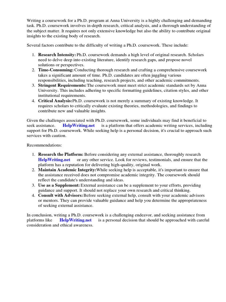 Coursework For PHD in Anna University | PDF