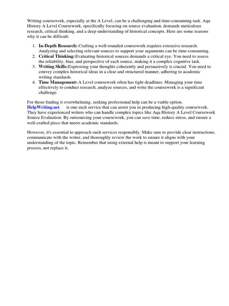 Aqa History A Level Coursework Source Evaluation | Download Free PDF ...
