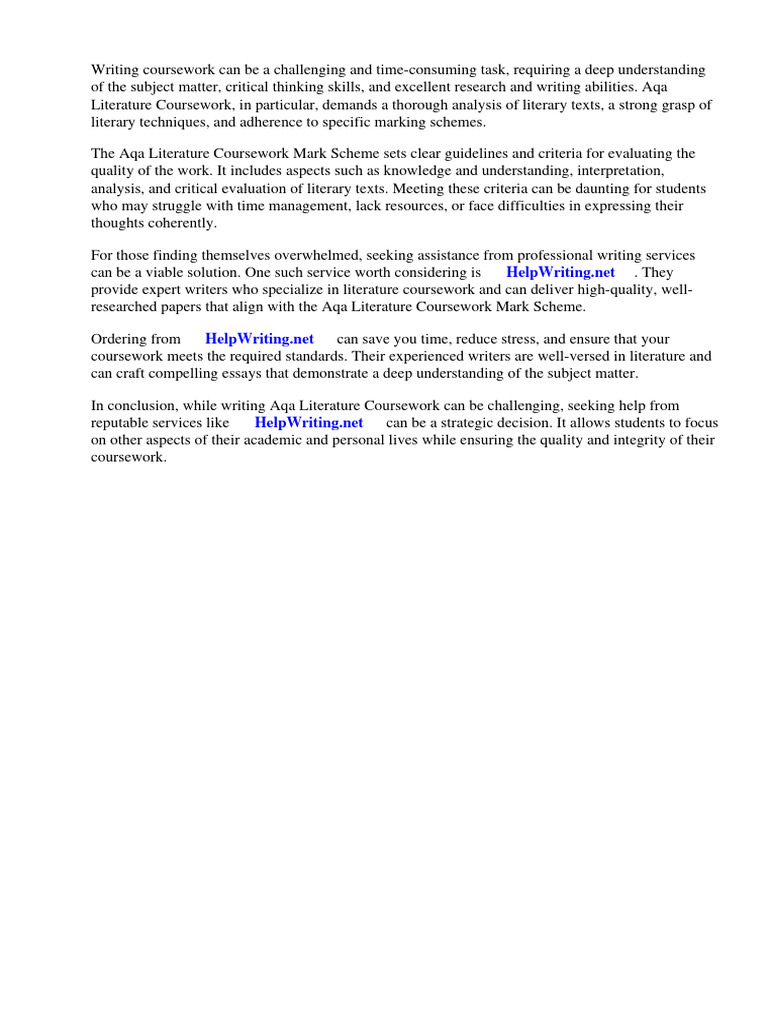 Aqa Literature Coursework Mark Scheme | PDF | Critical Thinking | Facebook