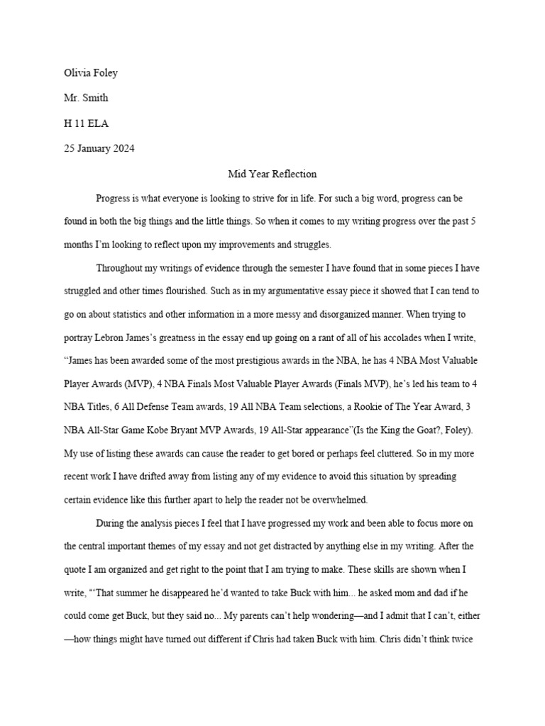 Olivia Foley - Midyear Reflection Final Draft | PDF