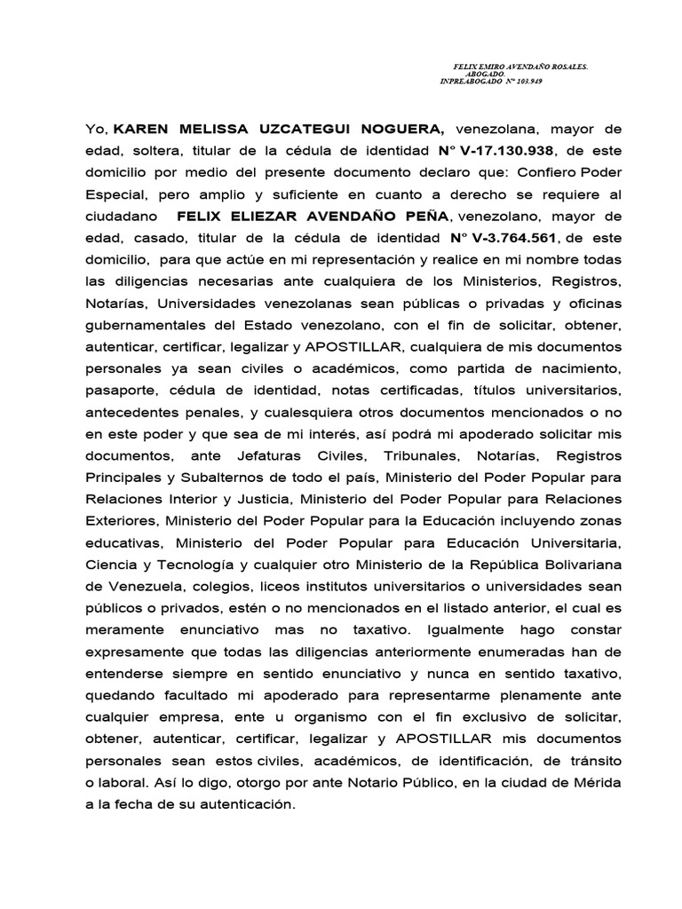 Poder Apostilla Karen | Descargar gratis PDF | Gobierno y personalidad | Gobierno