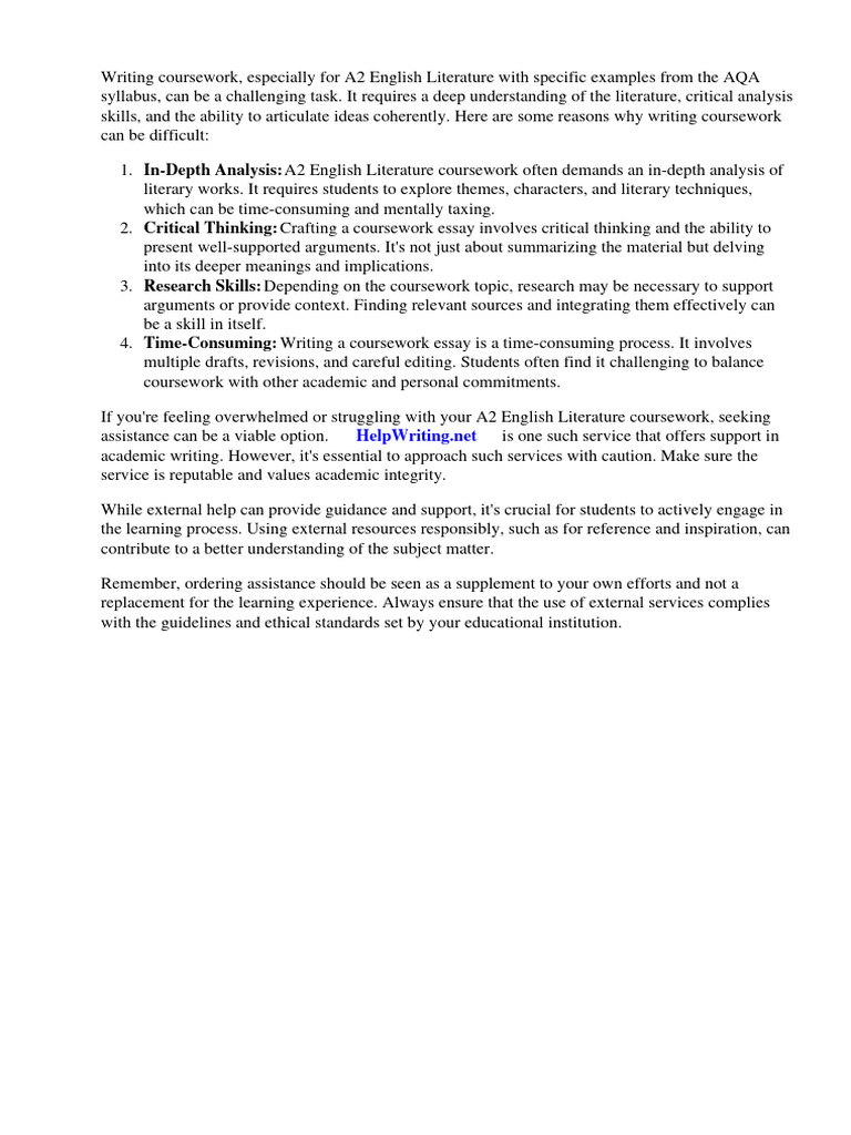 A2 English Literature Coursework Guide | PDF | Critical Thinking | Thought