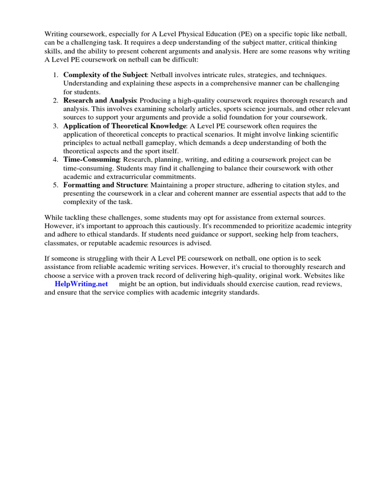 A Level Pe Coursework Netball | PDF A Level Pe Coursework Netball | PDF
