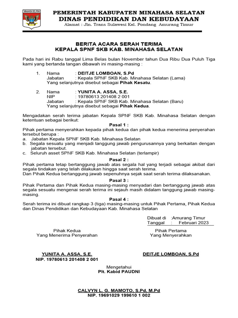 Format Serah Terima Jabatan | PDF