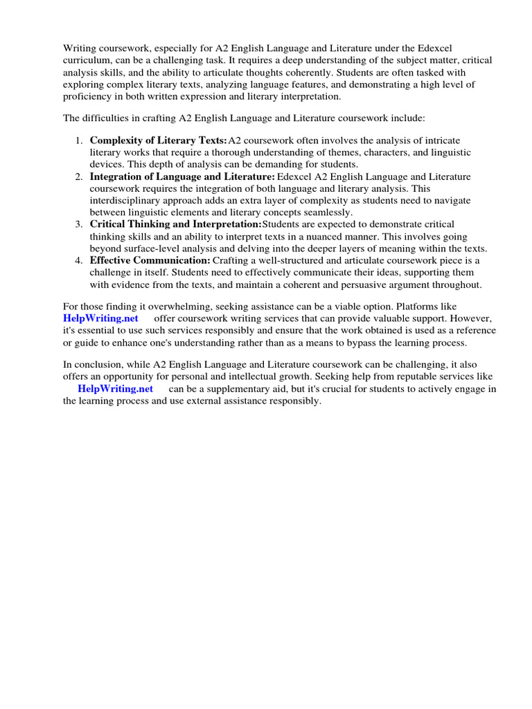 A2 English Language and Literature Coursework Edexcel | PDF | English ...