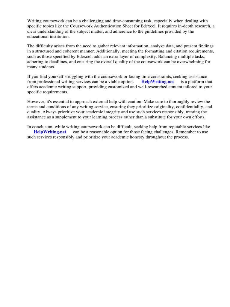 Coursework Authentication Sheet Edexcel | PDF | Educational Technology ...