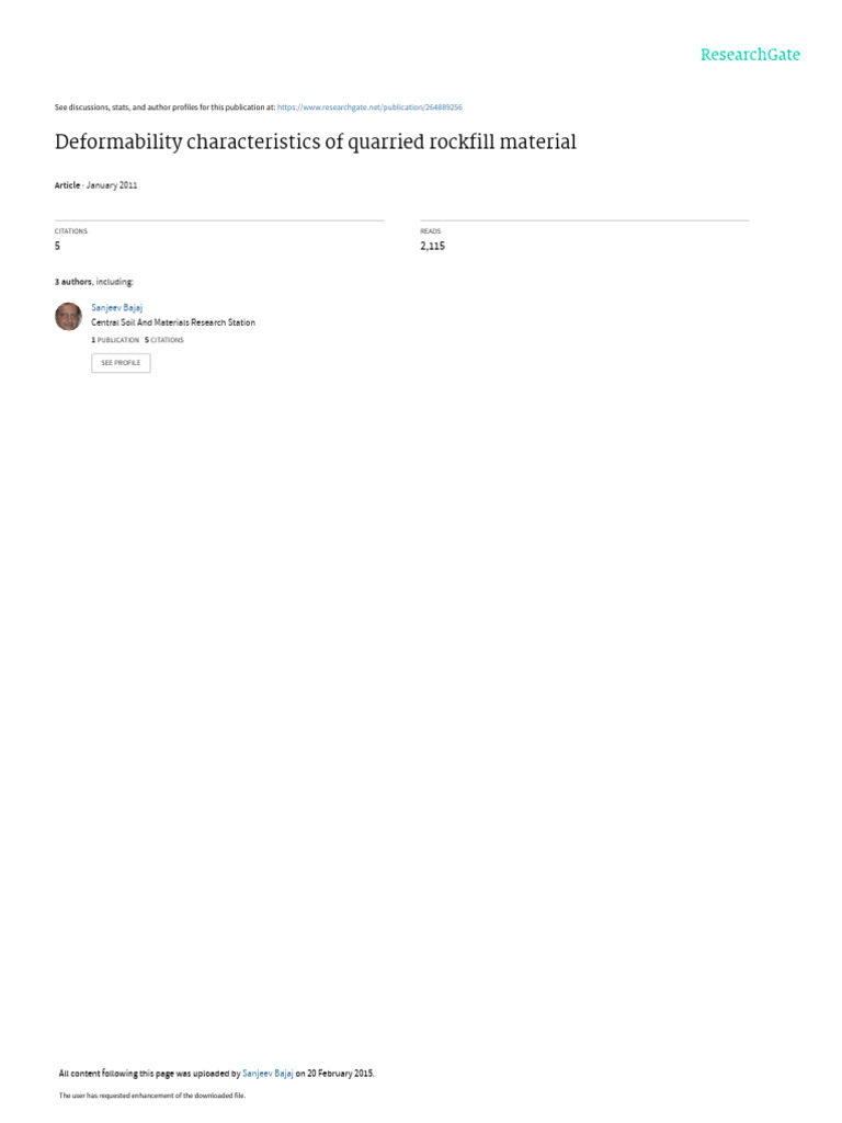 Deformability Characteristics of Quarried Rockfill | PDF | Young's ...