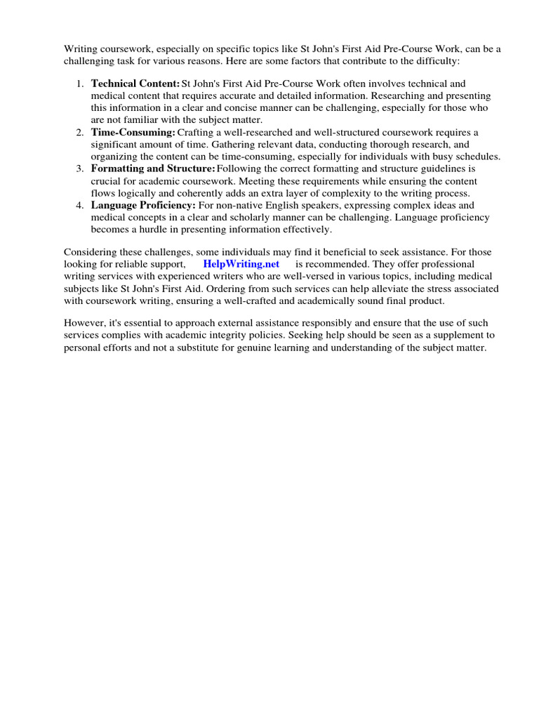 ST Johns First Aid Pre Course Work | PDF | First Aid | Cardiopulmonary ...