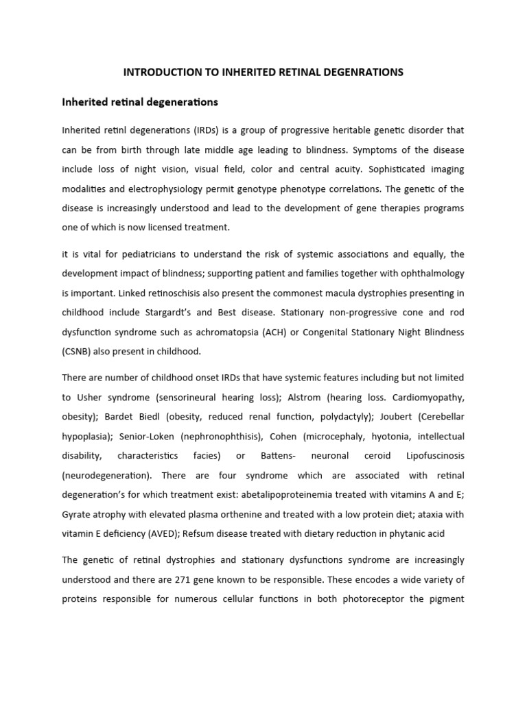 CHAPTER NO.1 Introduction To IRDs | PDF | Medical Specialties ...