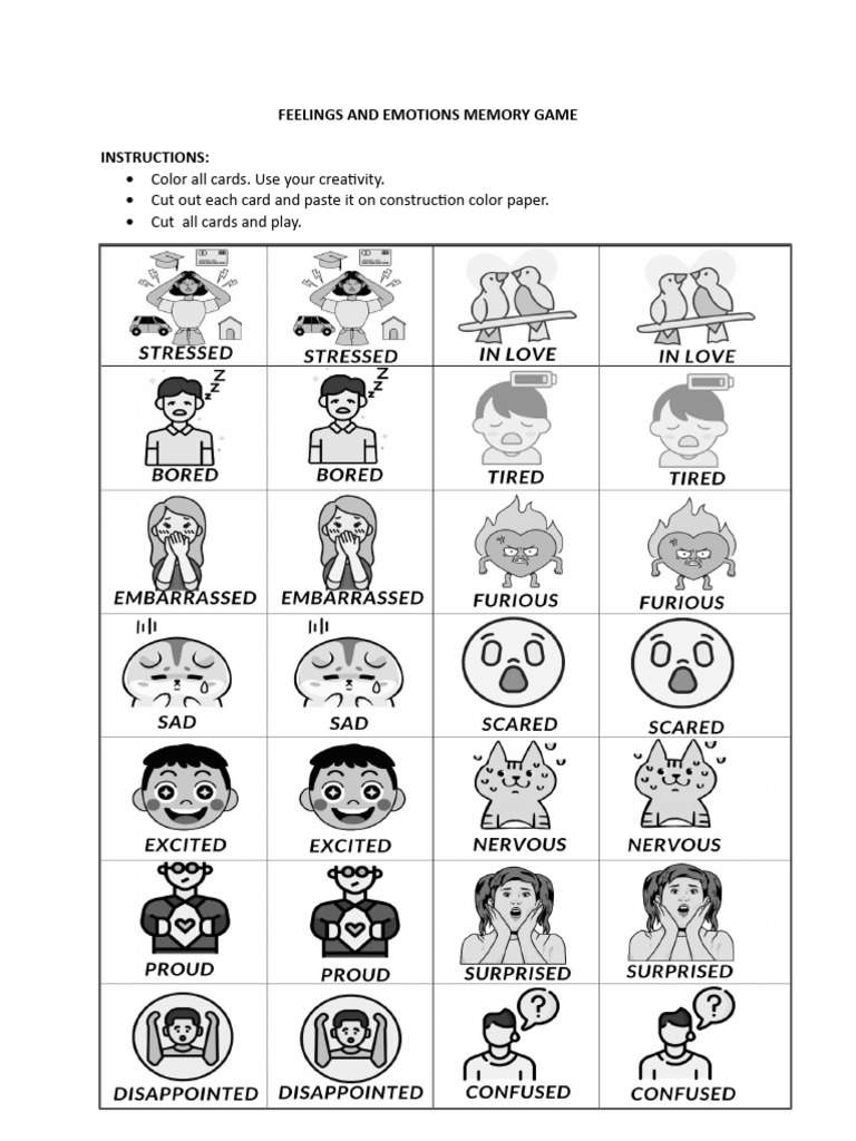 Feelings and Emotions Memory Game | PDF