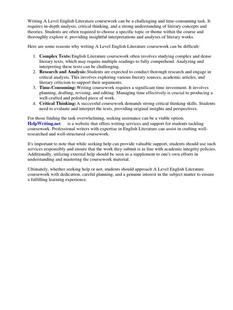 A Level English Literature Coursework Bands | PDF | Educational ...