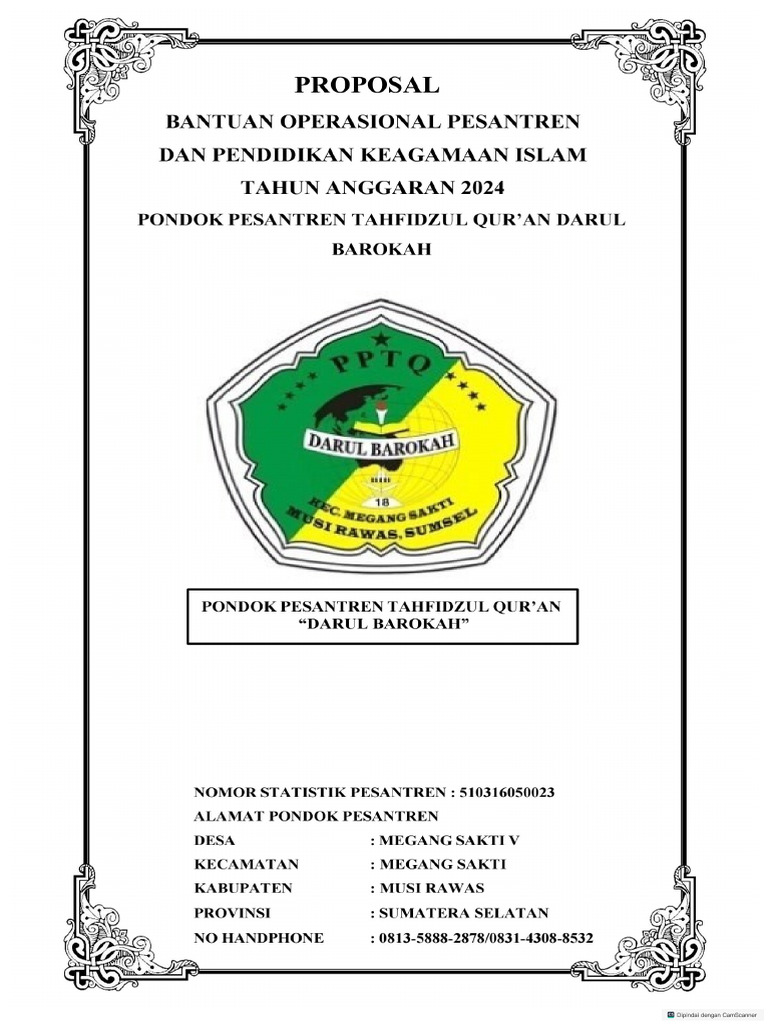 Proposal BOP Pesantren Tahun 2024 PPTQ Darul Barokah | PDF