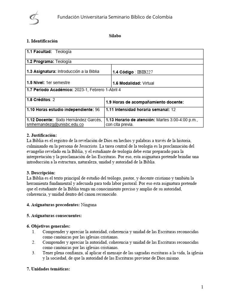 Sílabo Introducción A La Biblia 2023-Modalidad Virtual | PDF | Biblia | Canon bíblico