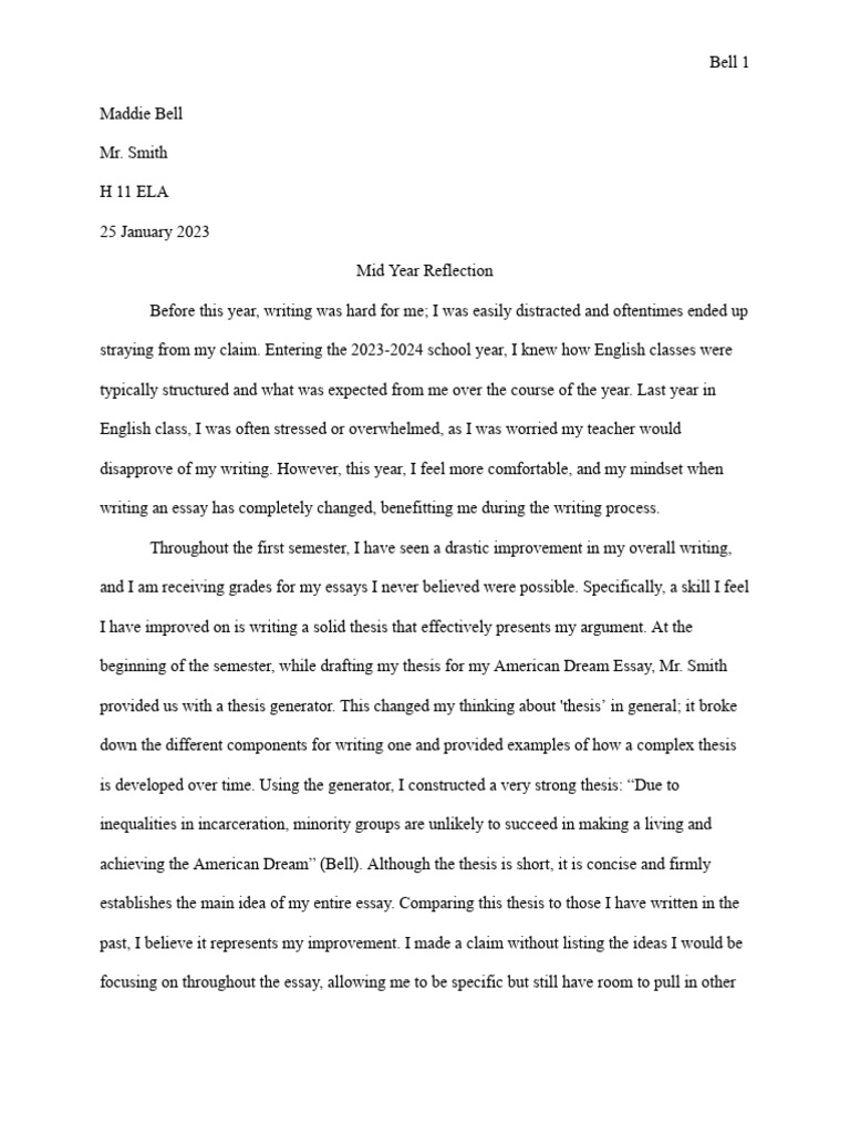 Madeline Bell - Midyear Reflection Final Draft | PDF | Cognition | Cognitive Science