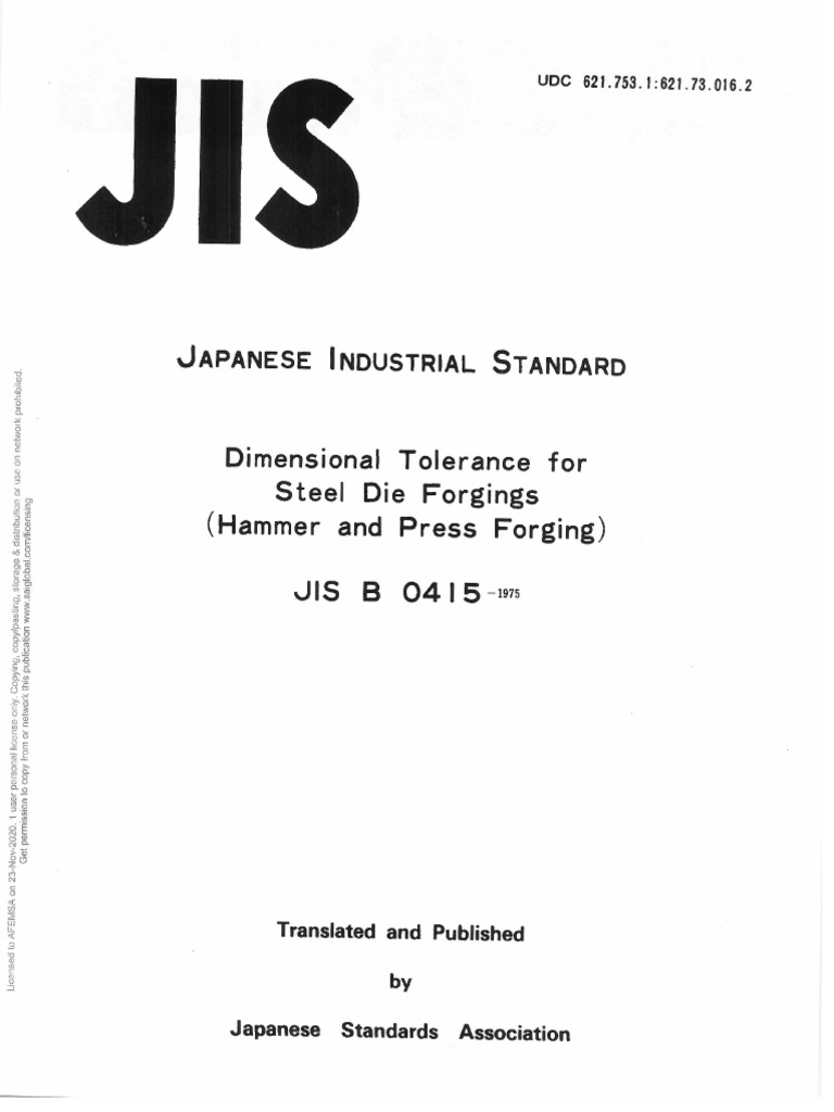 JIS B0415 Dimensional Tolerance For Steel Die Forgings | PDF
