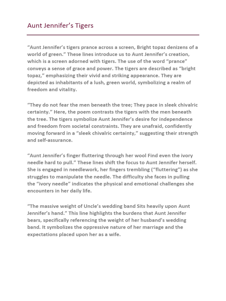 Aunt Jennifers Tigers | PDF | Poetry
