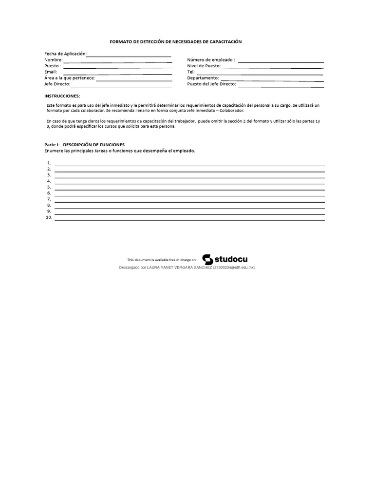 Formato de Deteccion de Necesidades de Capacitacion DNC Competencias | Descargar gratis PDF ...