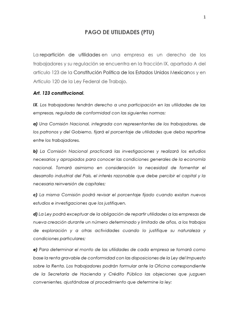Guía sobre el Pago de Utilidades (PTU) | PDF | Salario | Impuesto sobre ...
