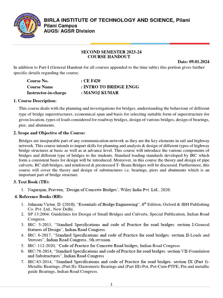 Bridge Engineering Course Handout | PDF | Bridge | Building Engineering
