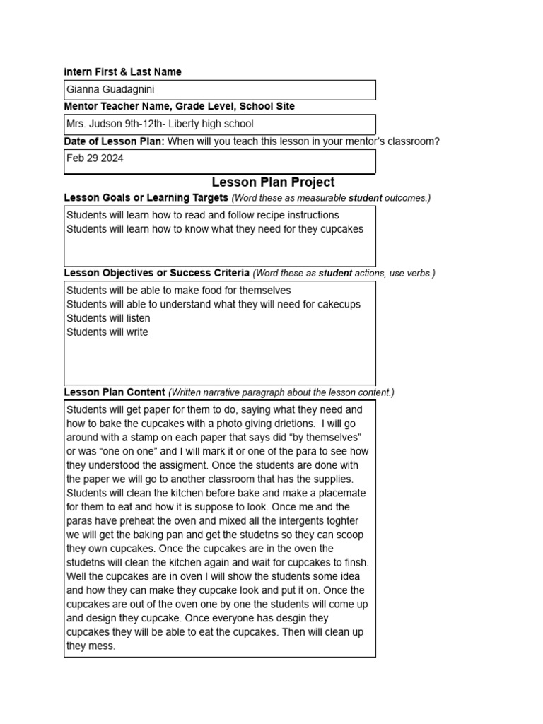 Lesson Plan Doc 2024 | PDF | Lesson Plan | Cupcake