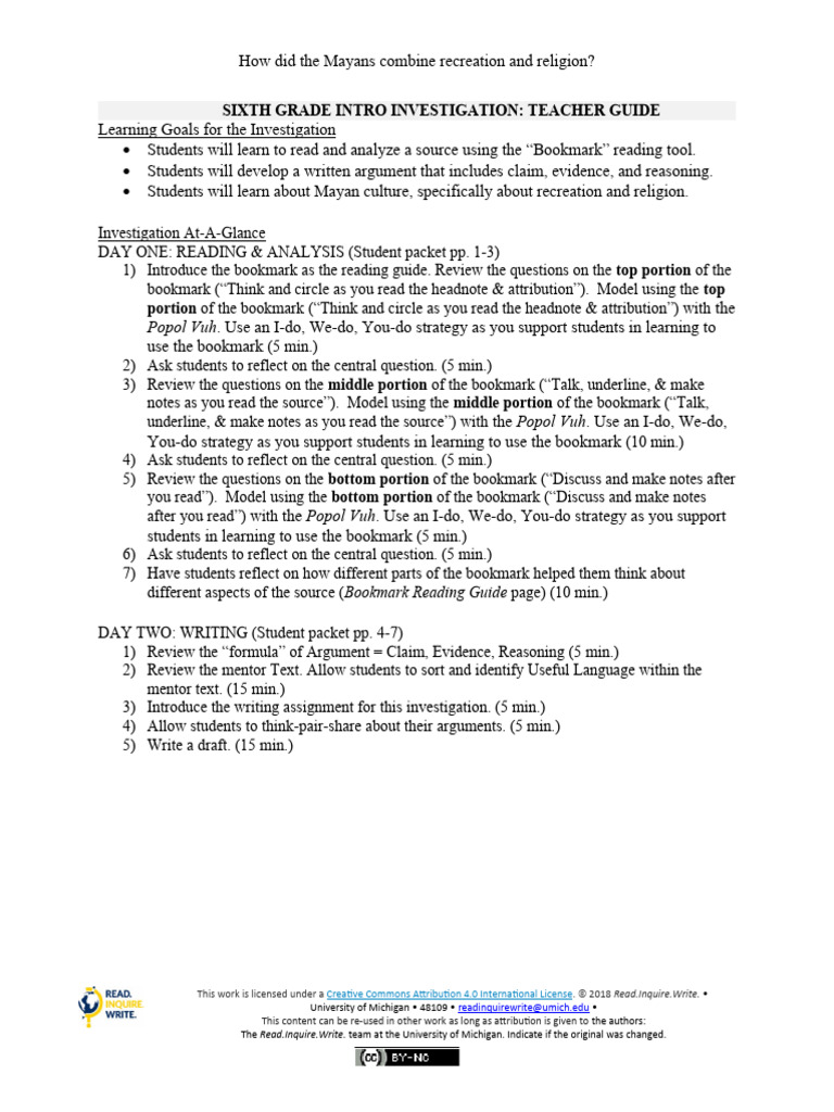 6th Grade Intro Investigation Teacher Packet | PDF | Maya Peoples
