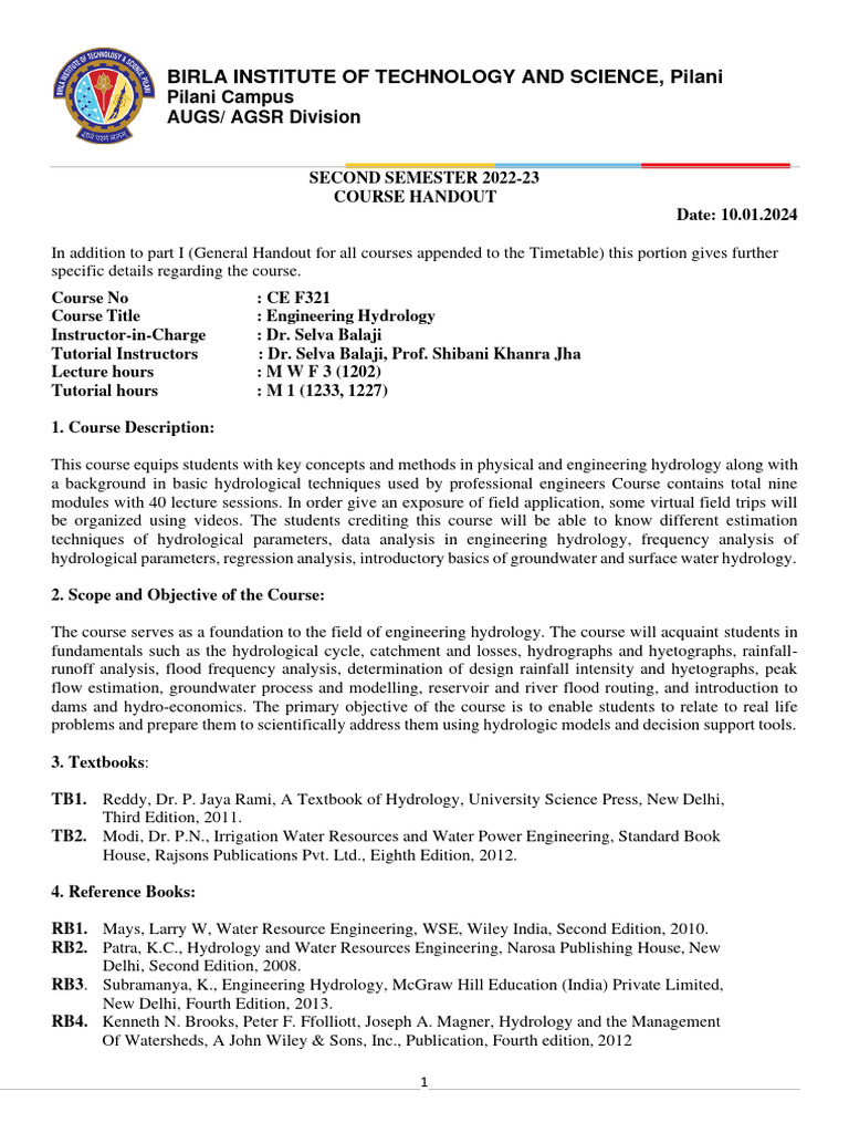 Engineering Hydrology Course Overview | PDF | Science & Mathematics