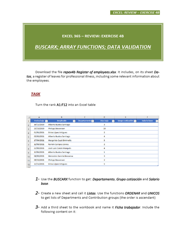 Repex 04b) BUSCARX, Array Functions and Data Validation | PDF ...