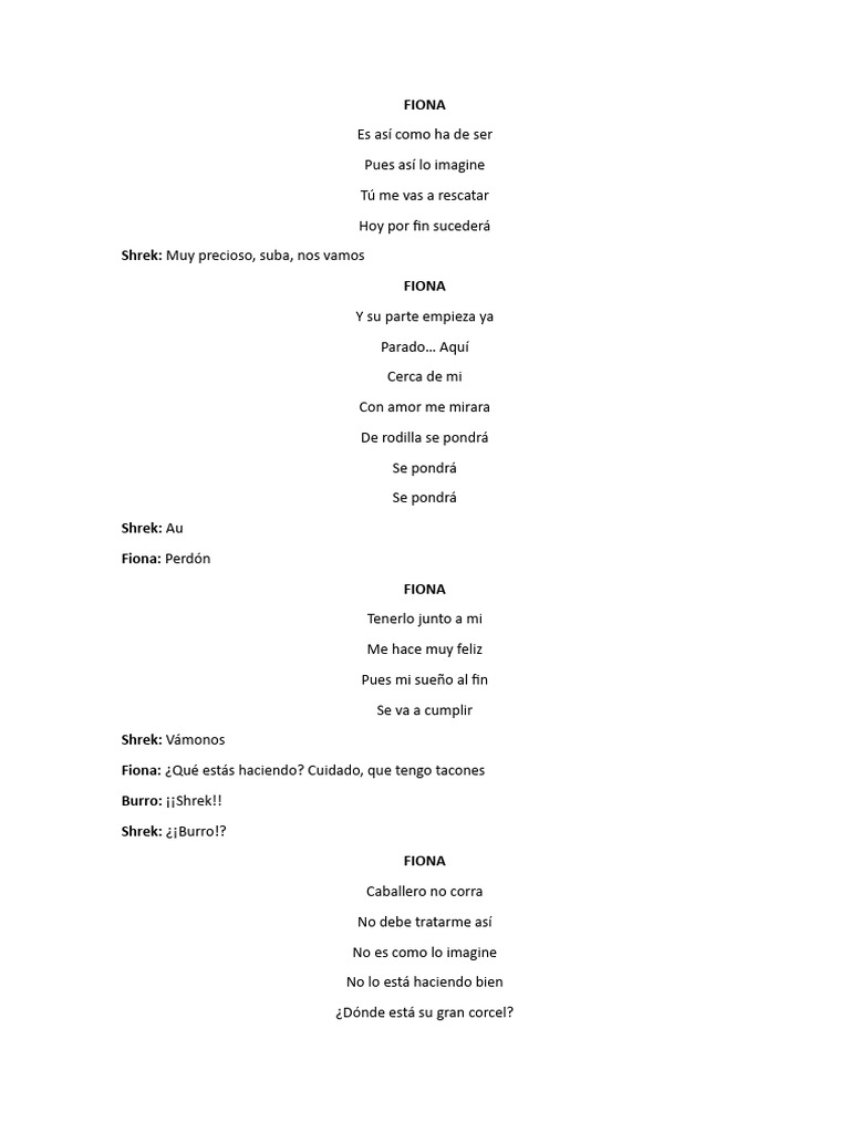 Shrek - Mi Sueño Al Fin Se Va A Cumplir - Letra | PDF