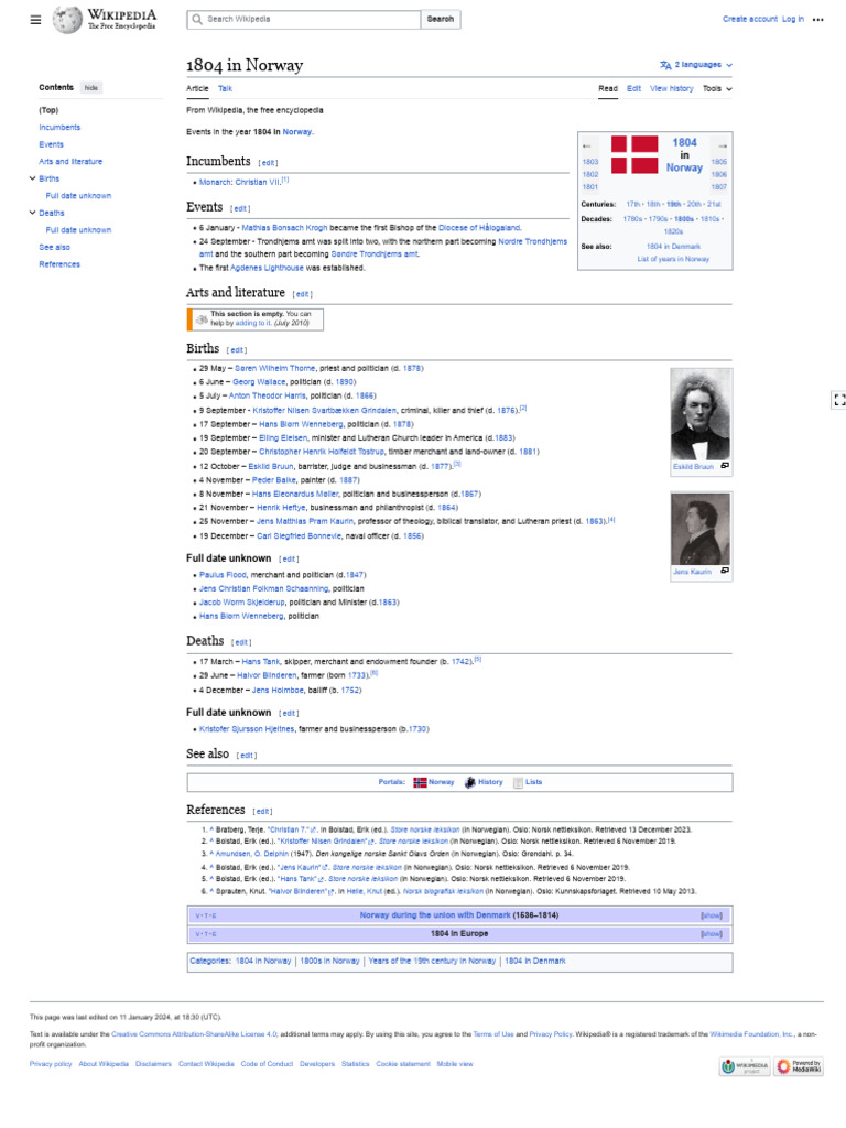 1804 in Norway - Wikipedia | PDF | Norway | Wikipedia