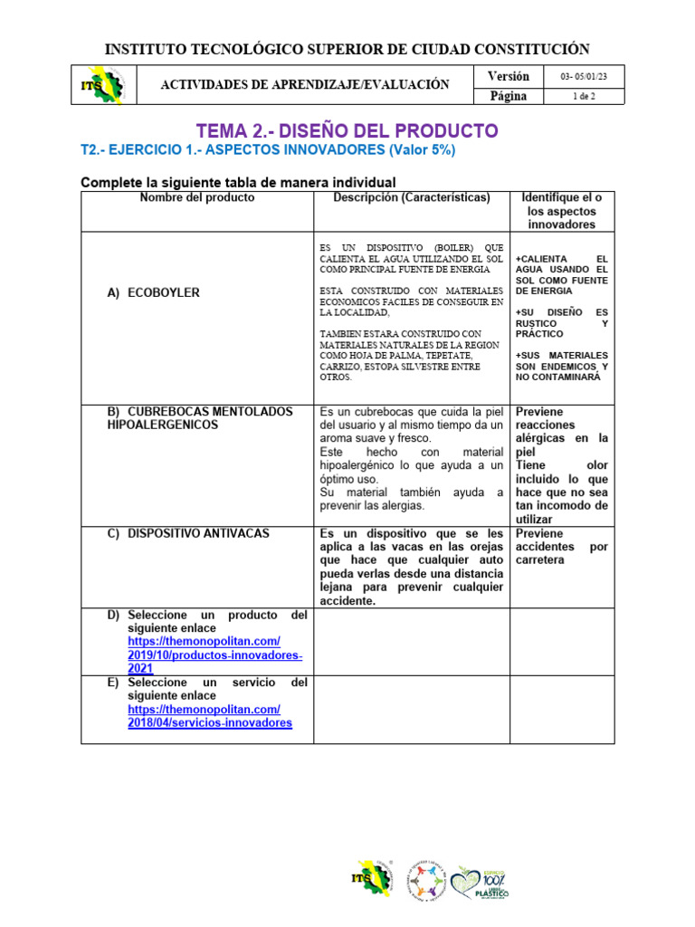 T2-AA1 - Practica Generica 2 DNP 2024 - Ejercicio 1 2 | PDF | Rúbrica (Académica)