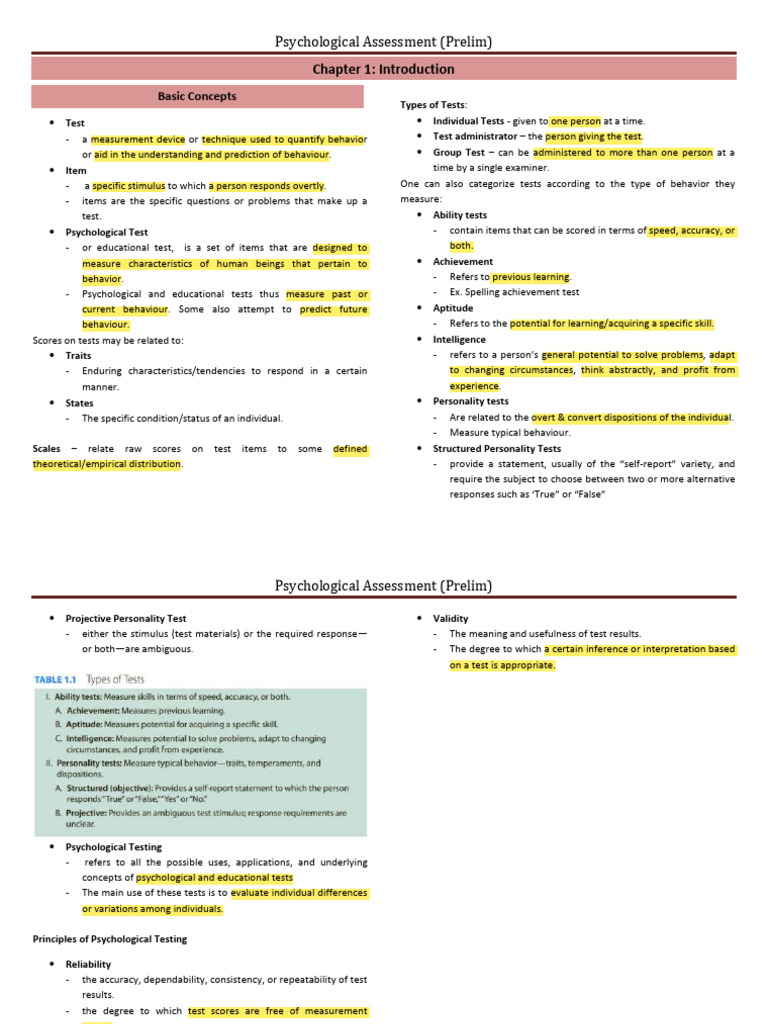 Prelim Basic Concepts | PDF | Psychology | Psychological Testing Prelim Basic Concepts | PDF | Psychology | Psychological Testing