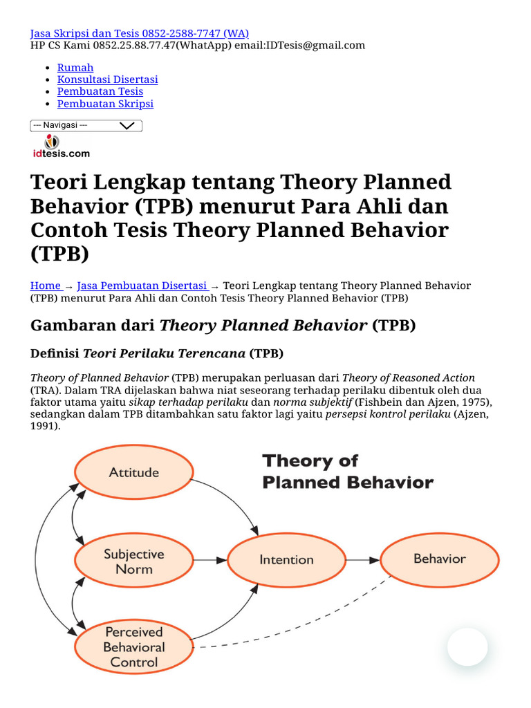 Teori Lengkap Tentang Theory Planned Behavior (TPB) Menurut para Ahli ...