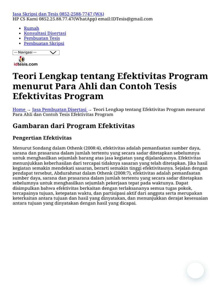 Teori dan Indikator Efektivitas Program | PDF | Karier & Perkembangan | Bisnis