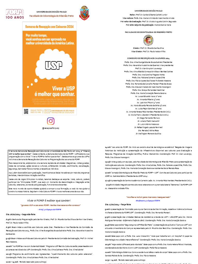 Recepcao Calouros FORP 2024 1 | PDF | Bem-estar