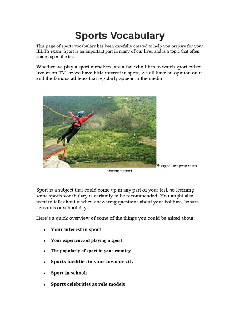 Sports Vocabulary | PDF | Physical Fitness | Sports