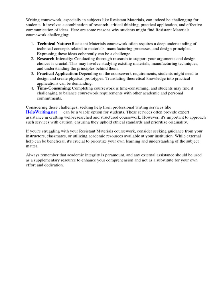 Resistant Materials Coursework Help | PDF