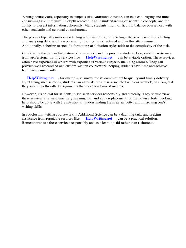 Additional Science Coursework Example | PDF