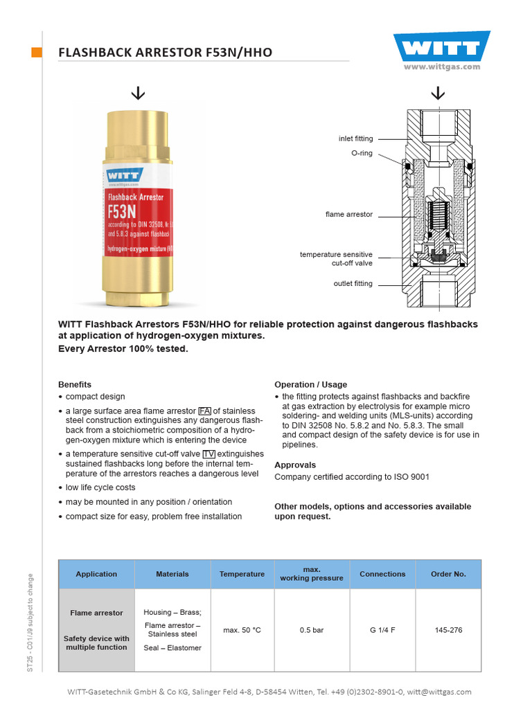 Flashback Arrestor f53n Hho Uk | PDF | Valve | Chemical Engineering